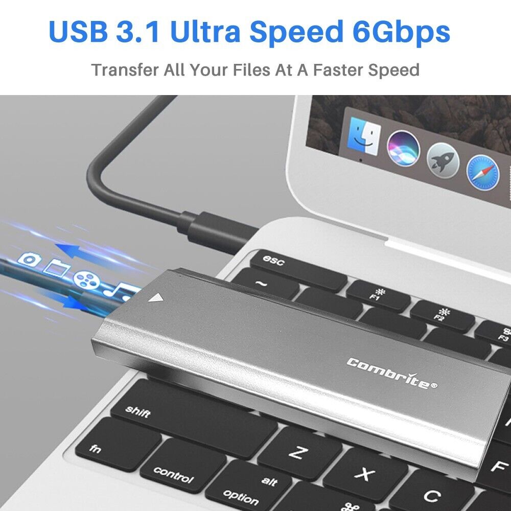 Combrite M.2 NGFF SSD Enclosure USB-C 3.2 Ultraspeed External HDD Caddy ...